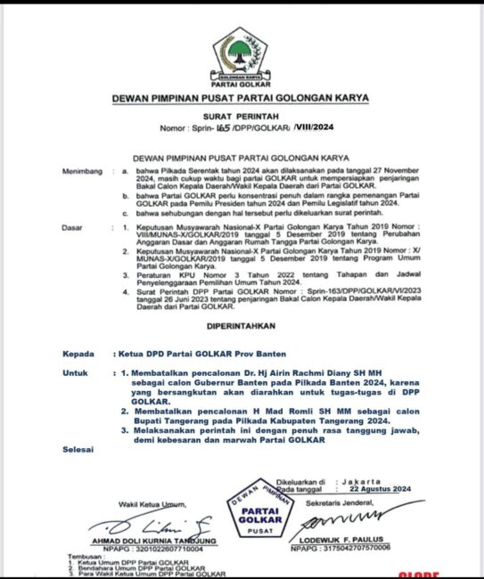 Hoax Surat DPP Golkar Batalkan Pencalonan Airin dan Mad Romli ...